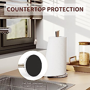 Paper Towel Holder Countertop, Brushed Nickel Waterproof Stainless Steel Paper Towel Stand with Stone Weighted Base, One Handed Tear Paper Towel Roll Holder for Kitchen & Bathroom (Silver)