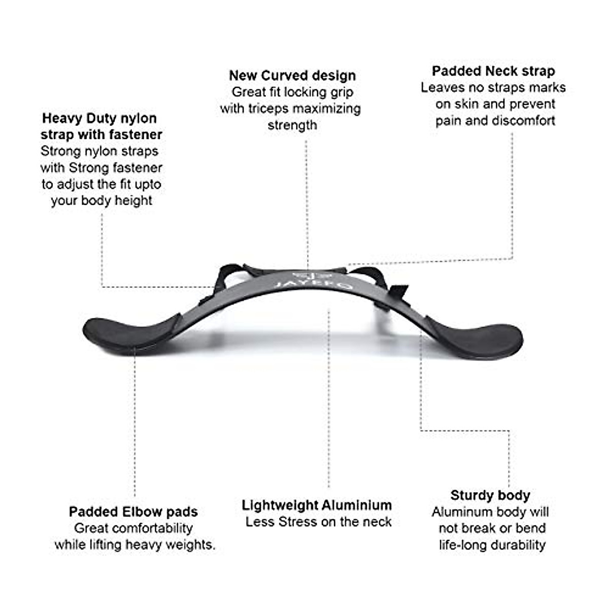 Jayefo Sport Arm Blaster for Biceps, Ez Curl Bar and Preacher Bar - Bicep Blaster and Arm Exercise Equipment - Forearm and Biceps Workout Equipment - Adjustable Size - Black