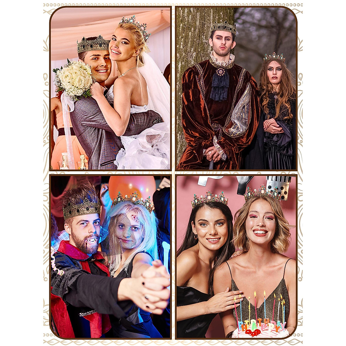 2 Pieces Baroque Crown King and Queen Crown Set for Men Women Black Rhinestone Crystal Queen Tiaras Royal Costume Crown Headwear for Prom Wedding Cosplay Homecoming Prom Christmas Party Decorations