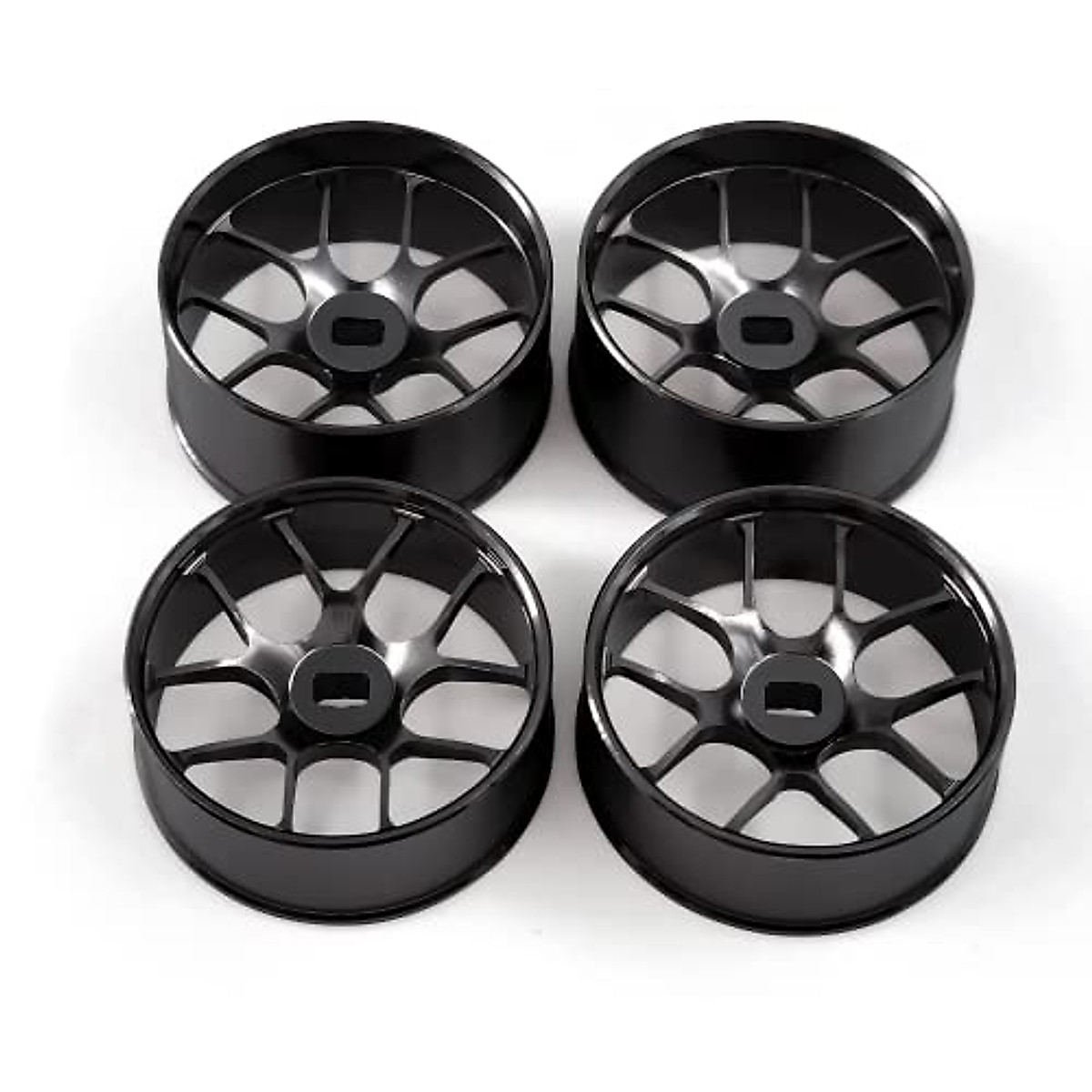 Abendor 4Pcs Metal 1/24 1/28 RC Car Drift Wheels, [2N+2W] 22mm 1/28 RC Car Drift Hubs for BBS Mini-Q HGD1 Mini-D DRZ Wltoys K969 K989 Rc Car Upgrade Parts (Black, 3.5 Degree)