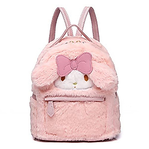 Cute Toddler Backpack for Gilrs, Kawaii School Plush Backpack, Lolita Anime Fluffy Fuzzy Bookbag Backpack for School Birthday Gift (Pink)