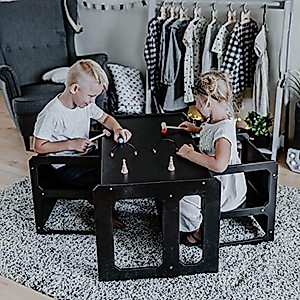 Sweet Home from wood Montessori Wooden Kids Play Table Set, Toddler Table Set or Preschool Learning Table or Chair, Weaning Table, Kids Play Table (Black Color Set 1 Table and 2 Chair)