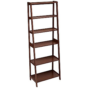 PJ Wood 5 Tier Bookshelf Ladder Shelf Bookcase with Storage Shelves, Multifunctional Storage Rack - Walnut