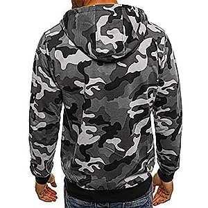 Mens Zipper Hooded Sweatshirts, Thenlian Mens Camouflage Zipper Pullover Long Sleeve Hooded Sweatshirt Tops Blouse(Gray, L)