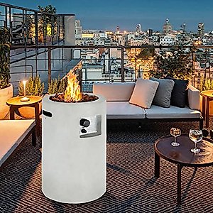 16 Inch Auto-Ignition Outdoor Gas Fire Pit Table, 30,000 BTU Steel Propane Round Firepit with Waterproof Protective Cover, CSA Certification, for Garden,Balcony Decor, Wood-Grain Pattern (White)