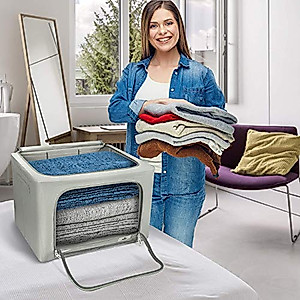 Jumbo Storage Bins with Metal Frame - Stackable & Foldable Clothes Organizer Bags - Oxford Fabric Storage Containers with Large Clear Window & Carry Handles, Organization for Bedding, Linen, Clothes & More