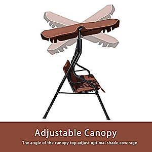 Tangkula 3 Person Porch Swing, Patio Swing with Removable Cushion & Powder-Coated Steel Frame, Outdoor Swing with Canopy for Porch, Backyard, Garden, Balcony (Coffee)