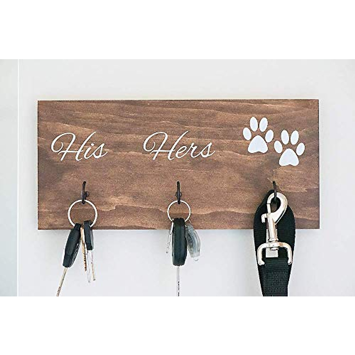Wall Mounted His Hers and Paws Leash and Key Holder, Dog Lover Gift for Women, 12 inch by 5.5 inch