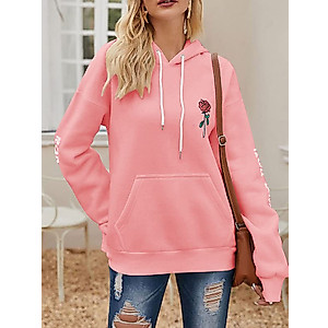 ZAFUL Men's Fleece Hoodie Unisex Rose Letter Print Hooded Pullover Kangaroo Pocket Sweatshirt Pink L