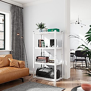 Raybee Garage Storage Shelves, Garage Shelving, 4 Tier Garage Shelves, Adjustable Heavy Duty Storage Shelves, Easy Assembly Metal Shelves for Storage, Kitchen, Pantry, White