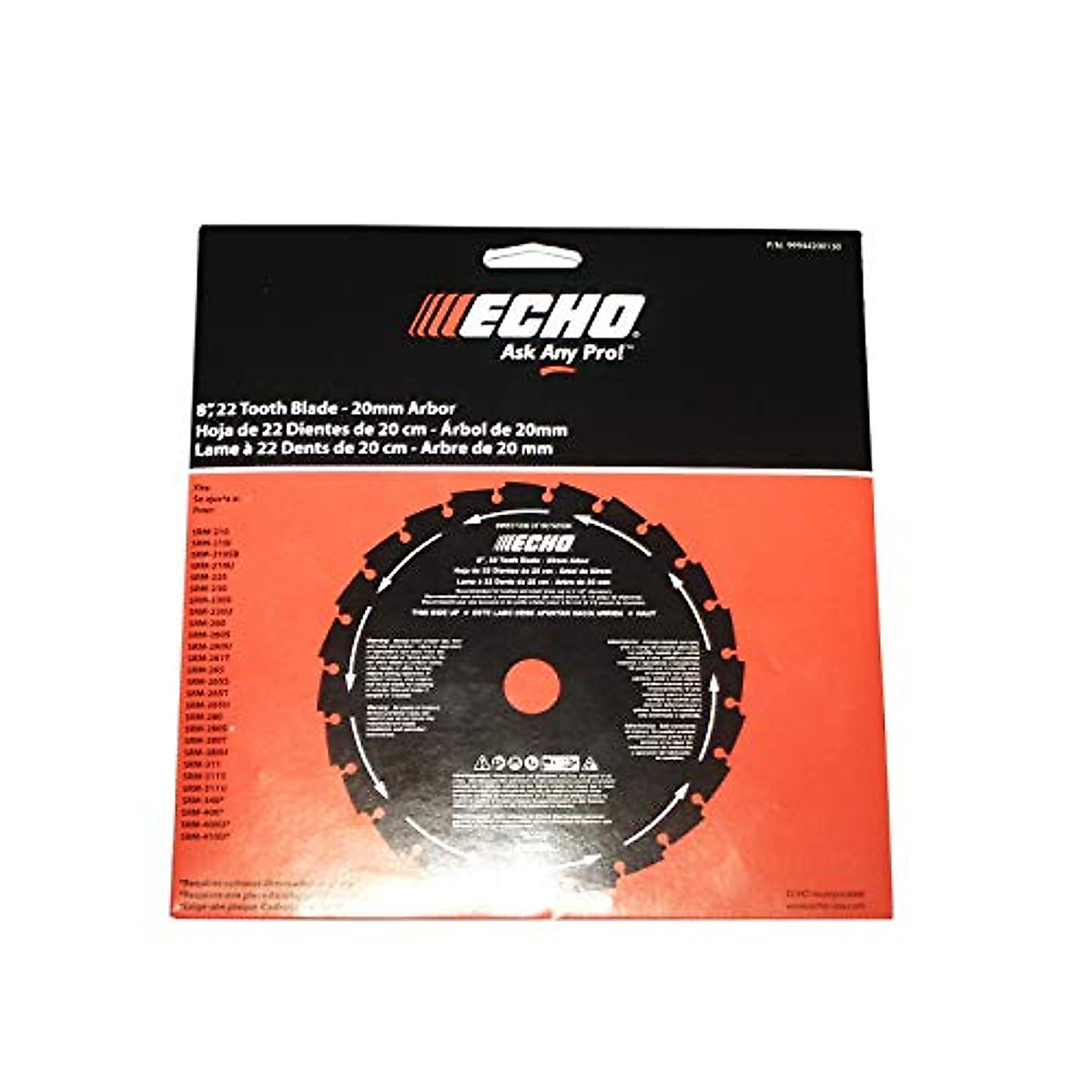 99944200131 Echo 8" Steel Brushcutter Blade 20 mm Bore 22 Tooth Fits SRM-210 SRM-225 SRM-230 SRM-260 SRM-265 SRM-280 SRM-311 SRM-340 SRM-400 SRM-410 Trimmers