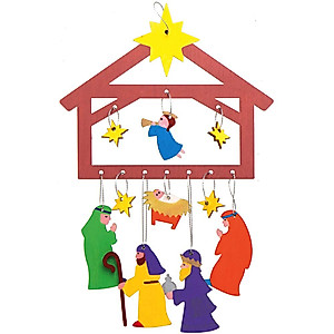 Baker Ross AX578 Nativity Wooden Mobile Kits - Pack of 2, Christmas Decorations for Kids to Decorate and Display, Ideal Kids Arts and Crafts Project