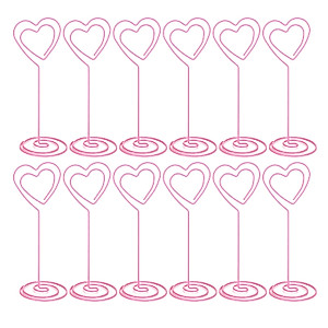 12pcs Table Number Holders, Pink Love Heart Place Card Holder Photo Holders for Tables Wire Photo Holder Clip Table Picture Holder for Wedding Anniversary Birthday Party