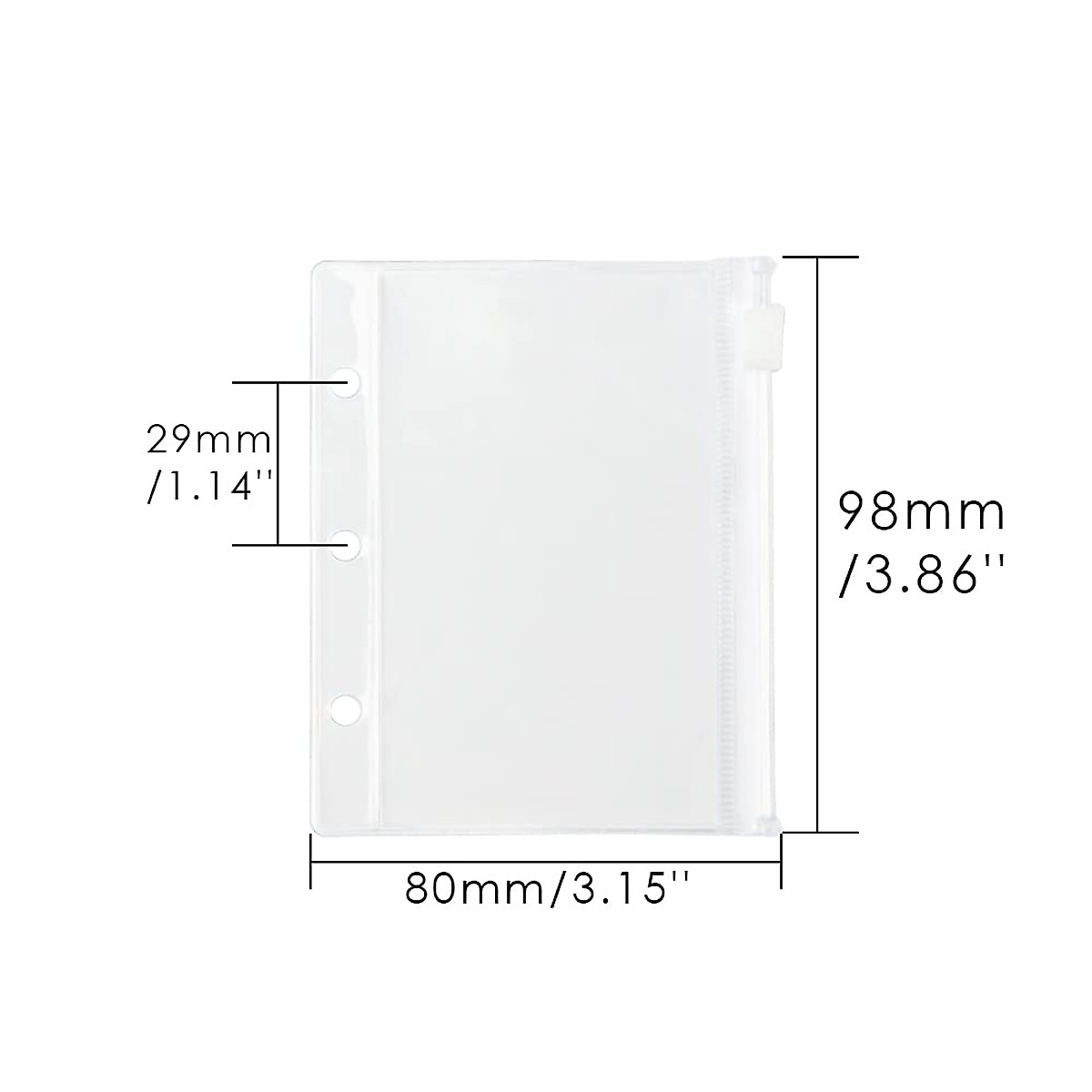 12Pack Binder Pockets Clear Mini Size Zipper Binder Pouches Bag Waterproof Loose Leaf 3 Holes Zipper Binder Pockets for Journal Budget Filing Pockets Bags