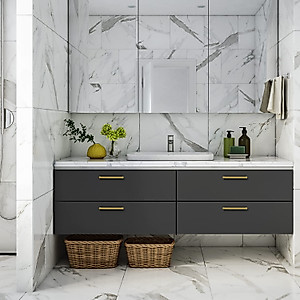 Ravinte 10 Pack Gold Cabinet Pulls 8 Inch Brushed Brass Kitchen Cabinet Handles Gold Square Kitchen Hardware for Cabinet Gold Kitchen Drawer Pulls Come with Screwdriver