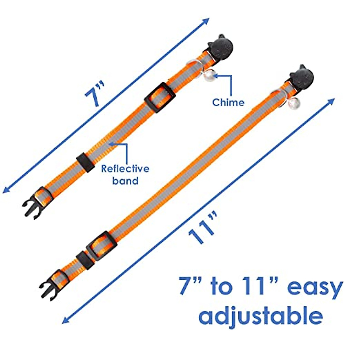 Upgraded Version - Reflective Cat Collar with Bell, Set of 6, Solid & Safe Collars for Cats, Nylon, Mixed Colors, Pet Collar, Breakaway Cat Collar, Free Replacement (6-Pack)