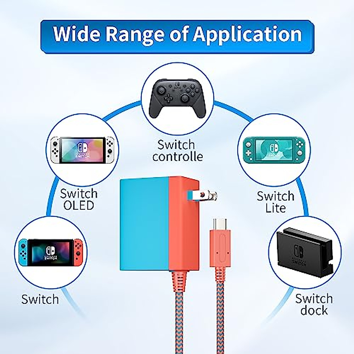 Switch Charger for Nintendo Switch, AC Adapter for Nintendo Switch -Fast Charger Compatible Nintendo Switch/Switch Lite/Switch OLED, 39W 15V/2.6A Output Support TV Mode and Dock Station