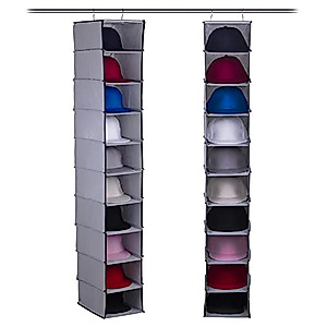 GRANDAN Hat Rack, 10 Shelf Hanging Closet Hats Organizer for Baseball Caps, Easy Hat Holder with Upgrade Metal Hooks (Gray)