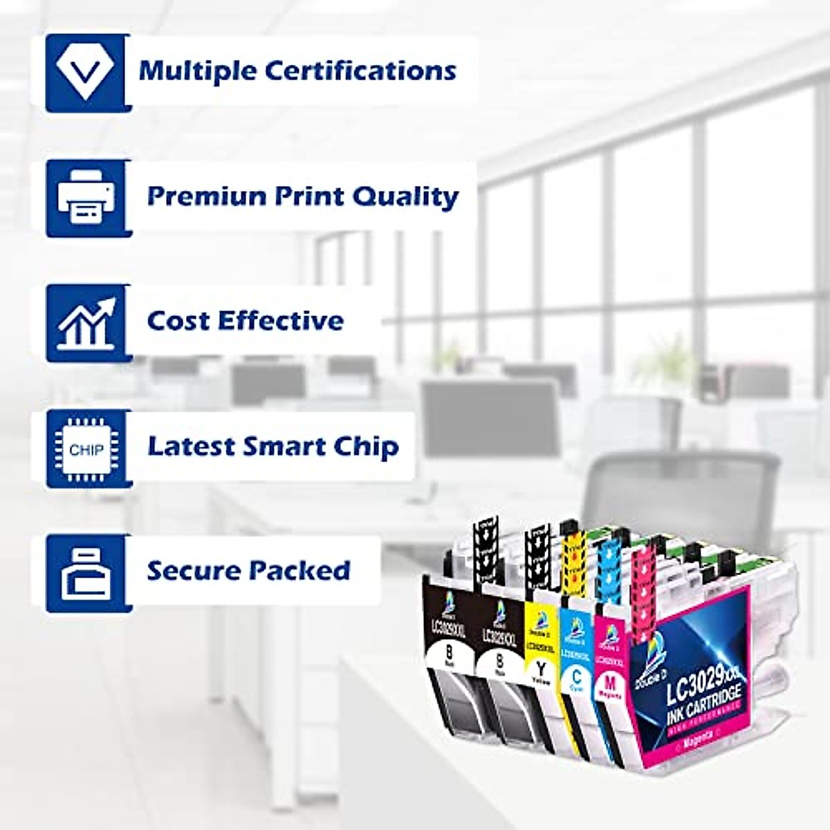 DOUBLE D LC3029 XXL Compatible Replacement for Brother LC3029 LC3029XXL Ink Cartridges for MFC-J5830DW MFC-J5830DWXL MFC-J5930DW MFC-J6535DW MFC-J6535DWXL MFC-J6935DW (2Black,1Cyan,1Magenta,1Yellow)