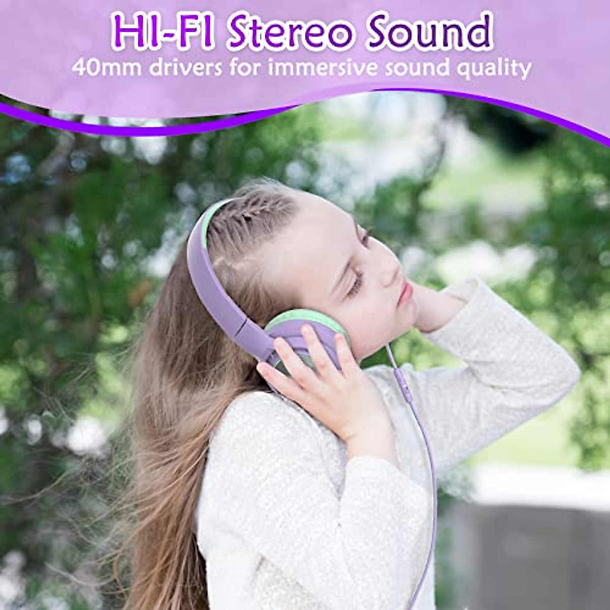 Kids Headphones with Microphone, Wired Headsets for Children Teens Boys Girls with 85dB/94dB Volume Limit, Foldable Adjustable for School, Travel, 3.5mm Audio Jack for iPad, Tablet, PC, Chromebook