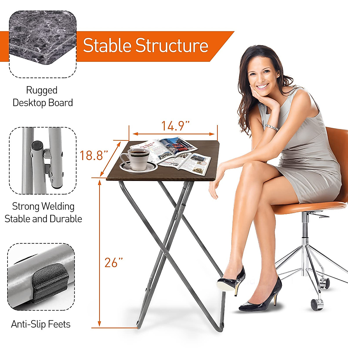 Garden 4 you Portable Folding TV Tray/TV Trays Foldable Dinner Snack Trays Table, Portable Foldable Table Small Sofa Bedside Tables with Light Weight, 15 x 18.9 x 26 in(Black Marble,1PC)