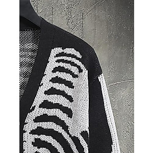 SHENHE Men's Skeleton Print Long Sleeve Cardigan Sweaters V Neck Button Down Outwear Coats Black L