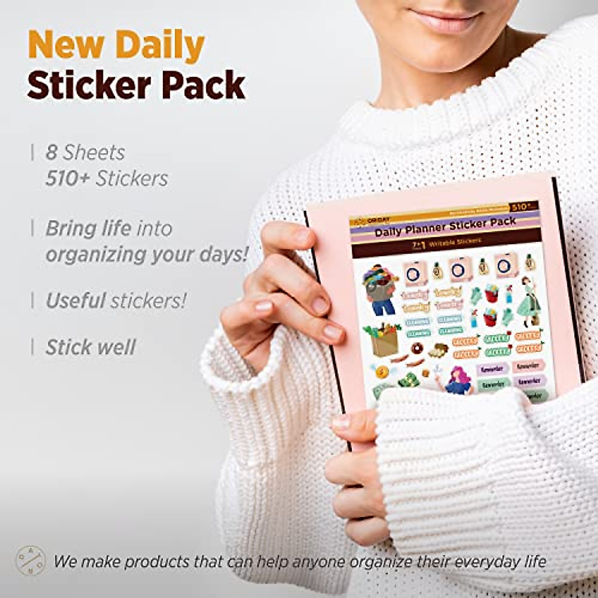 Oriday New Daily Happy Planner Sticker Pack- 500+ Cute Agenda Sticker Sets for Journaling, Decorating, Budget Planner, School Supply, Calendar Stickers for Adults Planner, Female Empowerment