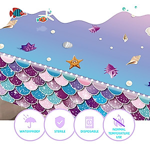 Ayearparty 4 Pieces Mermaid Party Tablecloth Under The sea Theme Birthday Party Table Decorations Disposable Plastic Table Cover for Girls Kids Baby Shower 54X108 inch