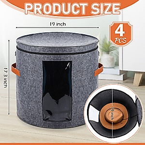 Suzile 4 Pack Oversized Hat Storage Box for Women Men 19" D x 17" H Large Hat Box Round Hat Organizer Box Hat Container Cowboy Hat Storage Box with Dustproof Lid for Storage Travel (Gray)