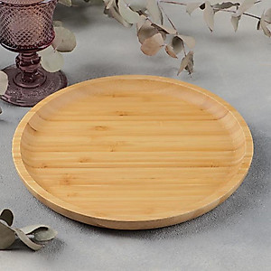 JOIKIT 5 Pack 12 Inch Bamboo Round Platter, Fine Polished Round Wood Plates Bamboo Serving Tray for Holding Fruit, Bread, Cheese, Nut, Coffee, Tea, Plant Saucer