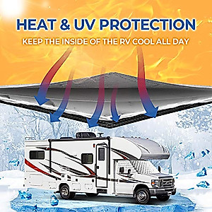 BougeRV RV Windshield Window Snow Cover for Class C Ford E450 1997-2023 Motorhome Windshield Cover Snow Cover for RV Front Window Sunshade Cover RV Accessories 4 Layers with Mirror Cutouts Silver