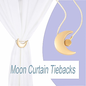 Magnetic Curtain Tiebacks Alloy Moon Curtain Holdbacks Silver/Gold Curtain Tie Backs Curtain Clips Ropes -Set of 2