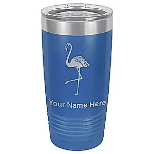 LaserGram 20oz Vacuum Insulated Tumbler Mug, Flamingo, Personalized Engraving Included (Dark Blue)