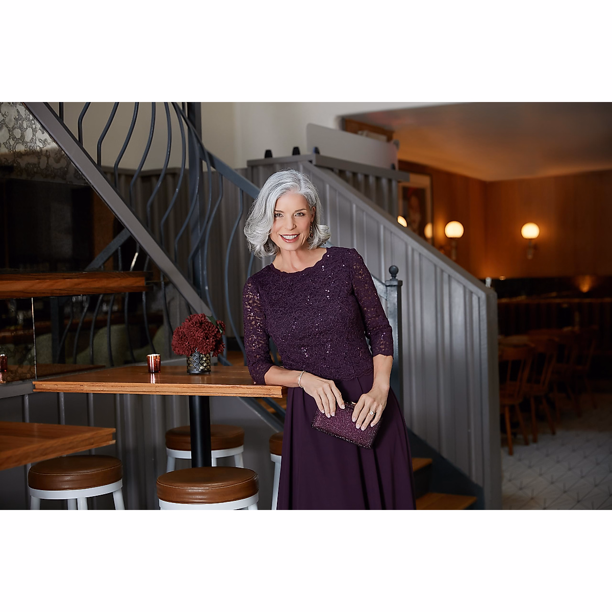 Alex Evenings Women's 3/4 Sleeve Stretch Lace Bodice One Piece Mother of The Bride Dress (Petite and Regular Sizes), Deep Plum, 8