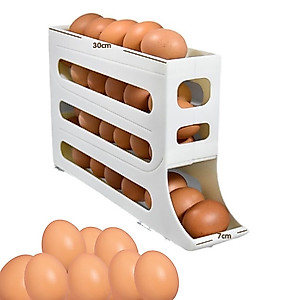 4 Tiers Egg Holder for Fridge, Automatic Scrolling Egg Rack Holder, Eggs Dispenser Auto Rolling, Large Capacity Eggs Organizer Storage 30 Egg for Fridge, Kitchen. (transparent)
