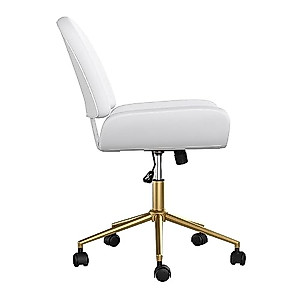 Martha Stewart Tyla Armless Swivel Task Chair for Home Office in White Faux Leather with Polished Brass Frame