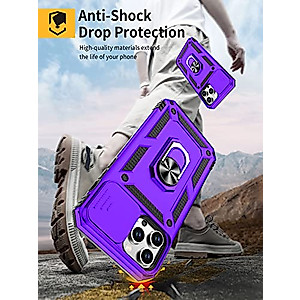 Moofel for iPhone 13 Pro Max Case with 2 Pack Tempered Glass Screen Protector Duty Protective Camera & Kickstand 【Military Grade】 Heavy Cover for iPhone 13 Pro Max 6.7 Inch (Purple)