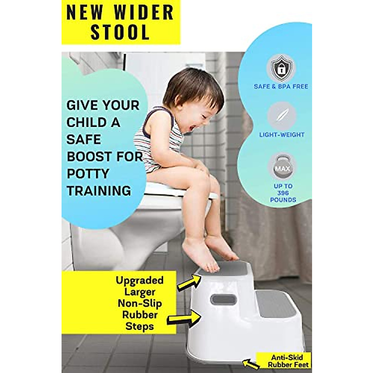 Wider Dual Height 2 Step Stool for Kids | Toddler's Stool for Potty Training and Use in The Bathroom or Kitchen | BPA-Free Strong Soft-Grip Steps for Comfort and Safety (1 Pack, Greige)