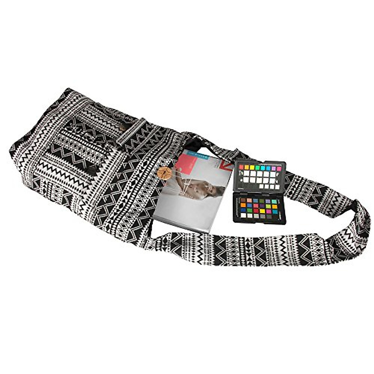 Tribe Azure Large Hobo Crossbody Sling Shoulder Bag Compartment Pockets Functional Zipper Travel Market Books Blanket (Black White)