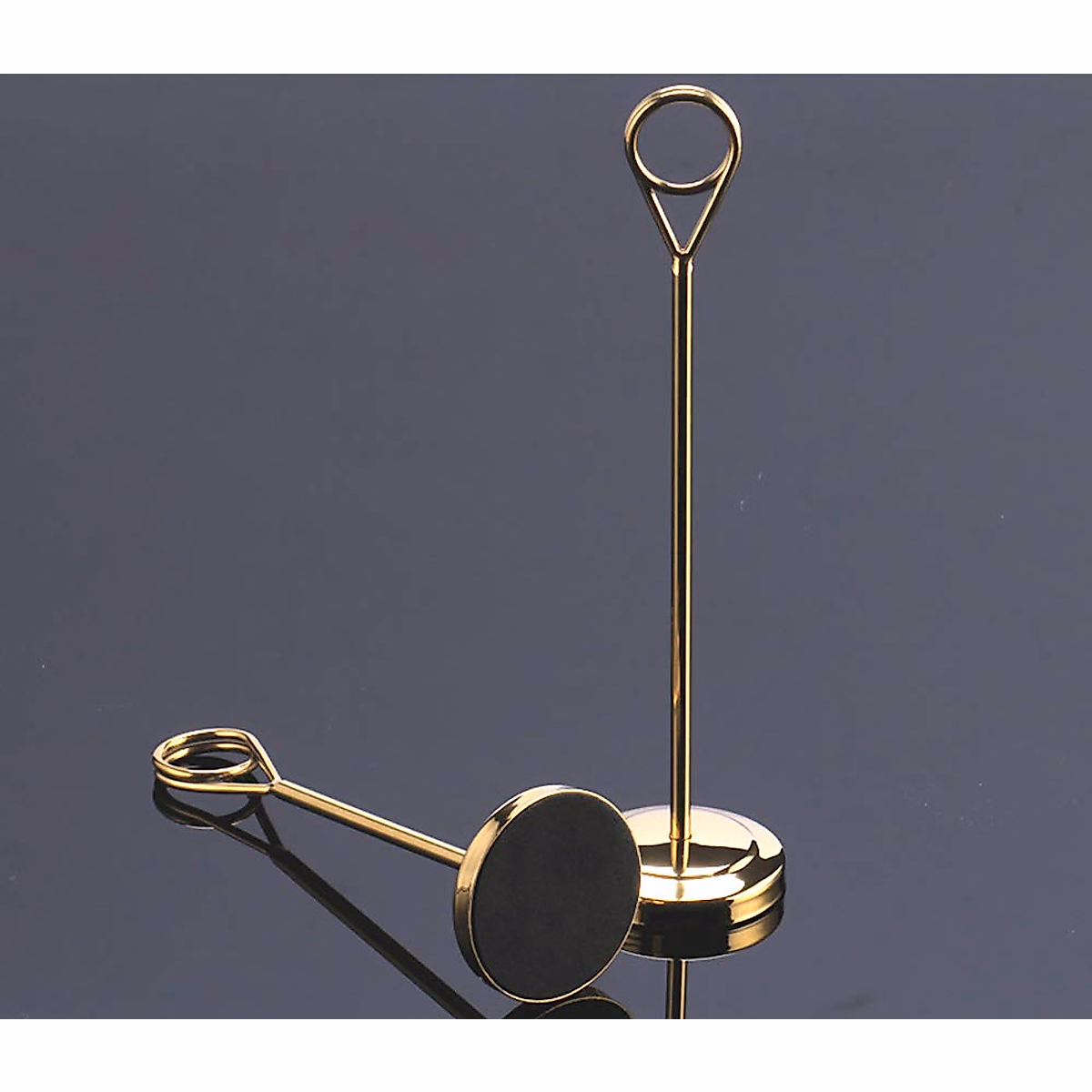 wadbeev 6 Heavy Base Wire Place Card Holders, 4" Gold Table Number Ring-Clip Menu Photo Picture Holder Wedding Birthday Party Decoration Centerpiece with Stand