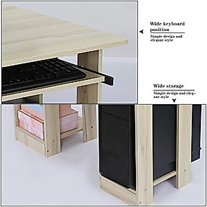 Computer Desk, Study Writing Table for Home Office, Modern Simple Style Desktop Computer Desk with Storage Shelves and Pullout Keyboard Tray, Compact Laptop PC Workstation (Beige, 35.4×18.9×28.3in)