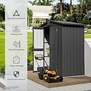 Domi Outdoor Storage Shed 5.7'x 3', Metal Garden Shed for Bike, Trash Can, Tools, Lawn Mowers, Pool Toys, Galvanized Steel Outdoor Storage Cabinet with Lockable Door for Backyard, Patio, Lawn