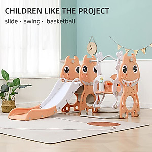 Kids Swing and Slide Set with Basketball Ring and Music Player Kids Fun Slide Set for Indoor and Outdoor Playground Playset (Music Dream Dragon Green)