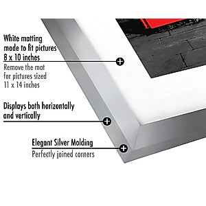 Americanflat 11x14 Picture Frame in Silver - Displays 8x10 with Mat or 11x14 Without Mat - Engineered Wood with Shatter Resistant Glass - Horizontal and Vertical Formats for Wall
