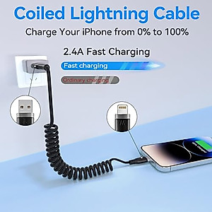 Coiled Lightning Cable [2Pack 4Ft] iPhone Charger Cable for Car MFi Certified Nylon Braided Retractable Fast Charging Cord with iPhone14/13/12/11 Pro Max/SE/XS MAX/XR/XS/X/8/7/Plus/6S iPad/iPod/iPads