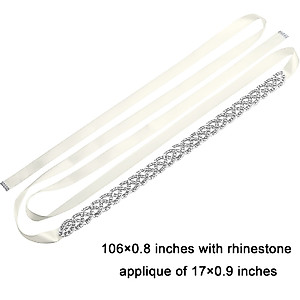 Hiceeden 3 Pieces Rhinestone Bridal Belt, Silver Crystal Bridal Sash with White Ribbon Wedding Dresses Belt for Women, Bride, Bridesmaids, Gown, Party, Prom