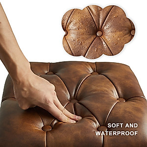 BarEasy Bar Height Stools, 2pcs Leather Wood Bar Stoolst for Kitchen Island(Brown) 1