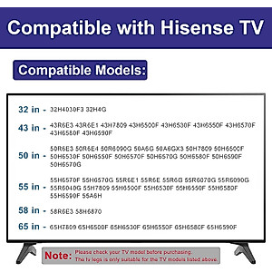 TV Base Stand for Hisense TV Legs, TV Stand Legs for Hisense 32" 43" 50" 55" 58" 65" TV, for 32H4030F3 32H4G 43R6E3 43R6E1 50R6E3 50R6E4 50R6090G 55R6E1 55R6E 55R6070G 58R6E3 65H6570F, with Screws