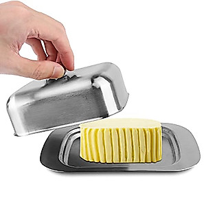 VENUSDALI Butter Dish, Stainless Steel Butter Dish with Lid,Solid Cheese Butter Container,Butter Cheese Storage Box,Durable Butter Tray,butter dishes with lid (7.3*4.9*2.2in)