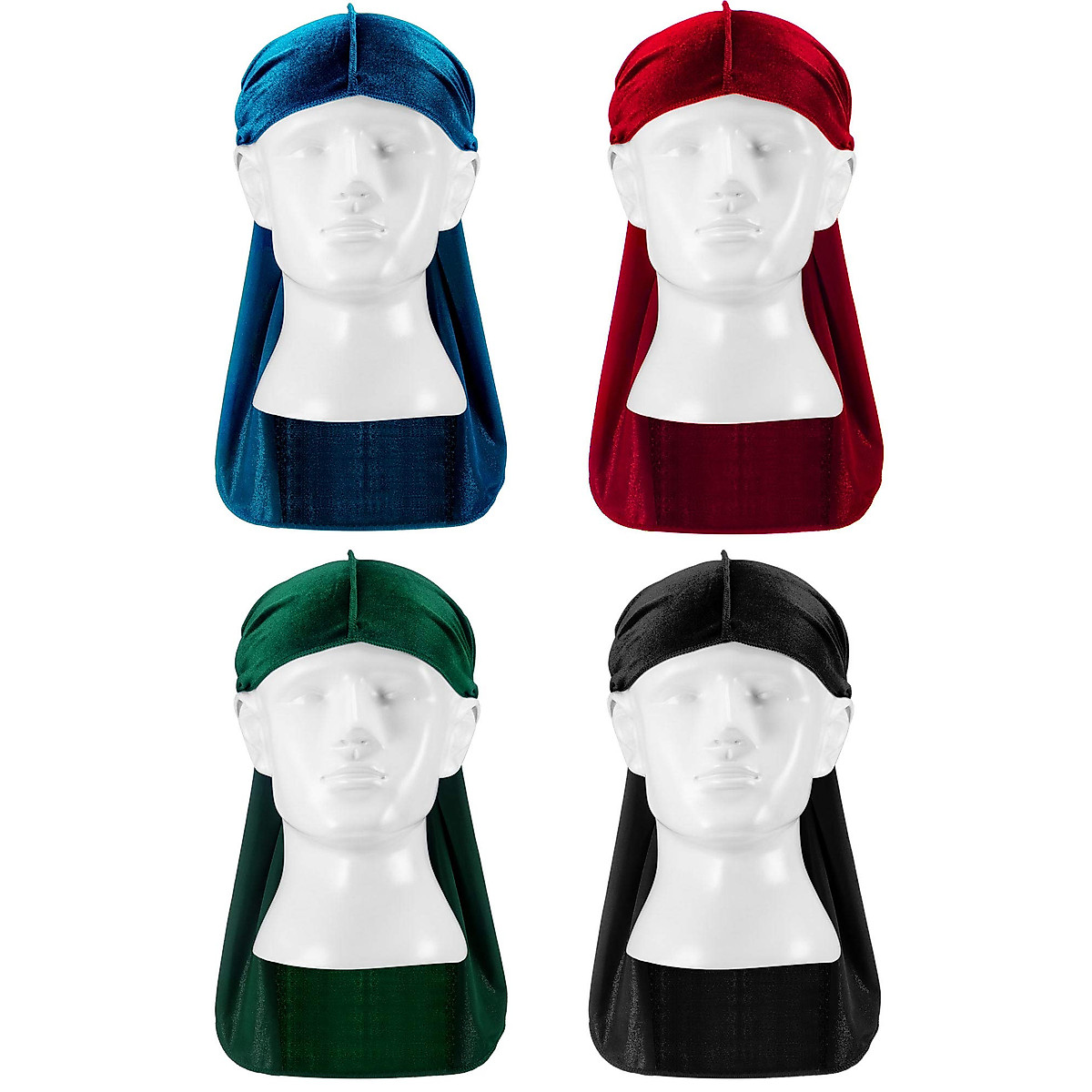 Tatuo 4 Pieces Men's Velvet Durag with Long Tail Soft Durag Headwraps for 360 Waves
